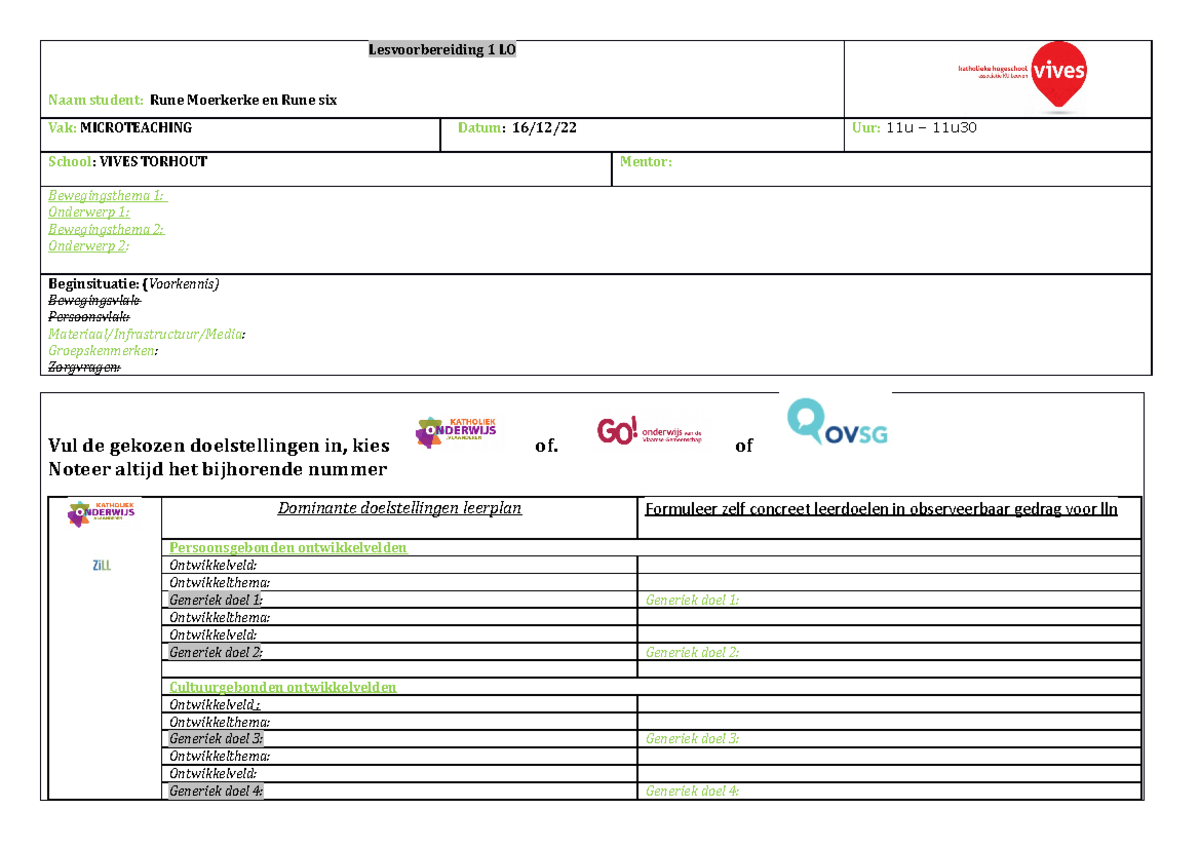 MT Vrijdag - goeddd - Lesvoorbereiding 1 LO Naam student: Rune ...