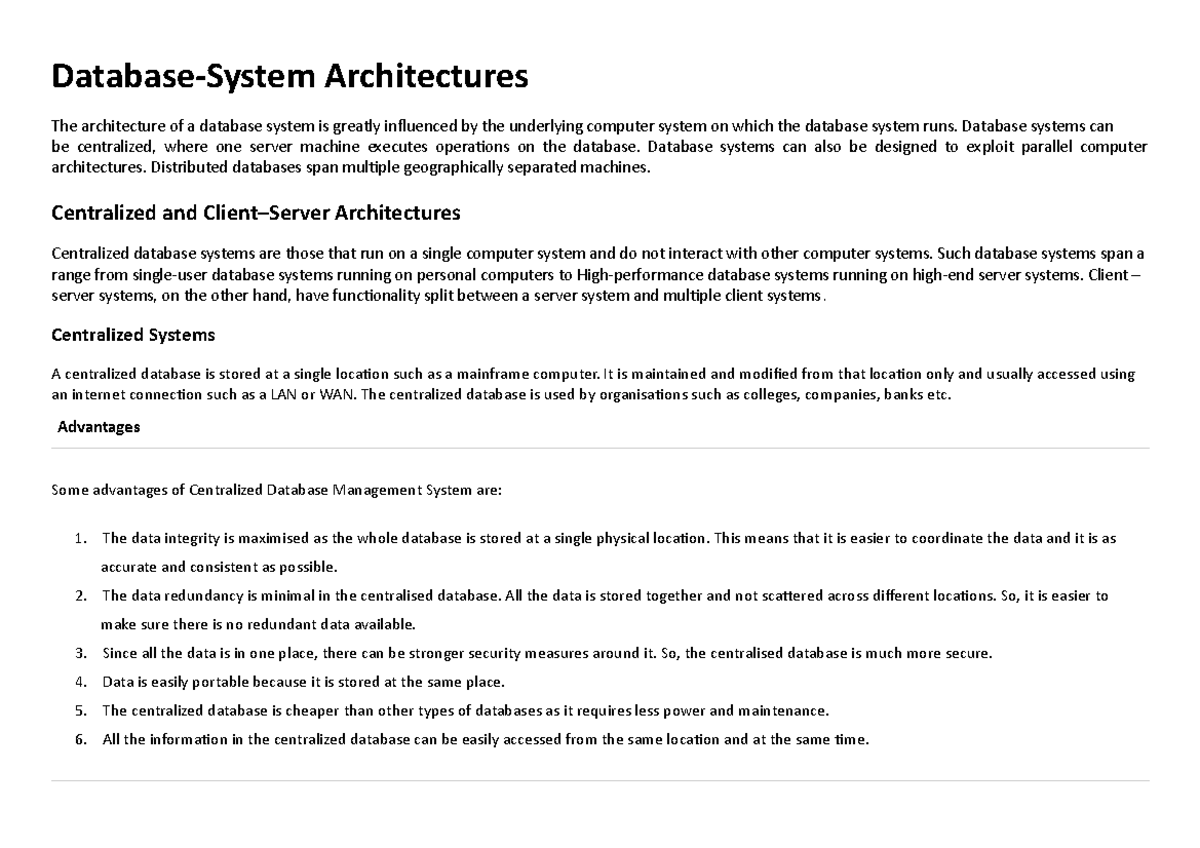 Bsc Mpcs Iiird Sem Notes Database System Architectures The Architecture Of A Database System