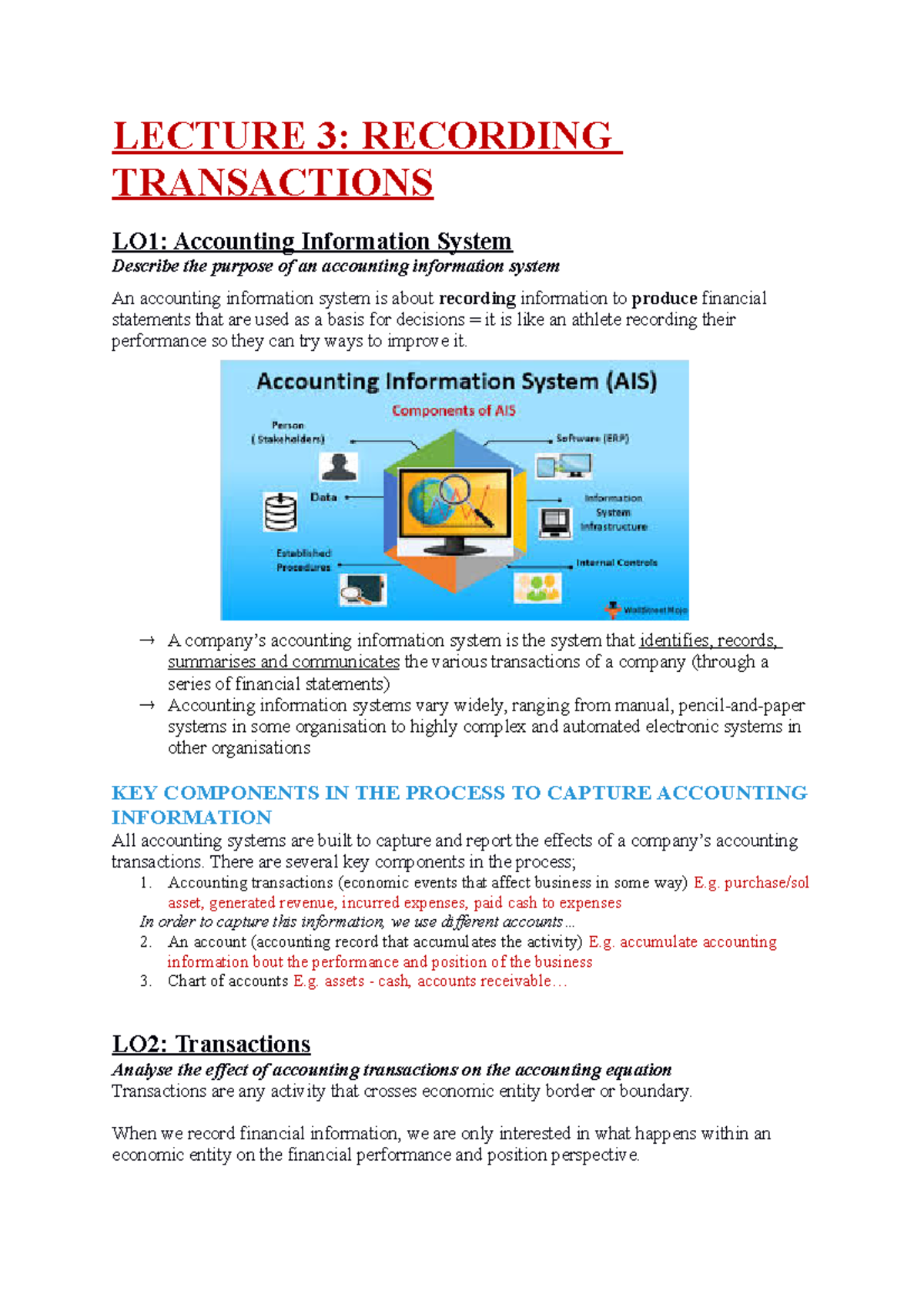 Lecture 3 Notes - LECTURE 3: RECORDING TRANSACTIONS LO1: Accounting ...