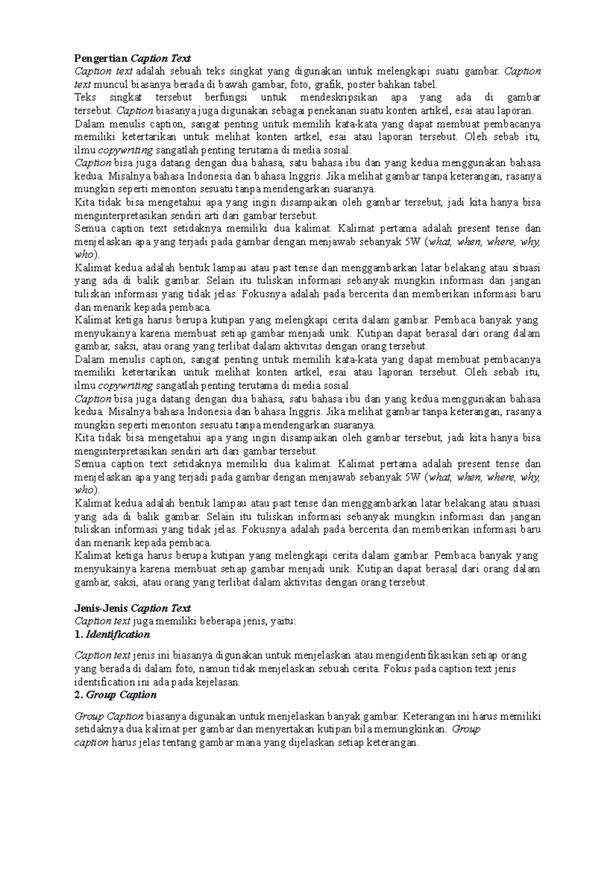 Captions Introduction - Pengertian Caption Text Caption text adalah ...