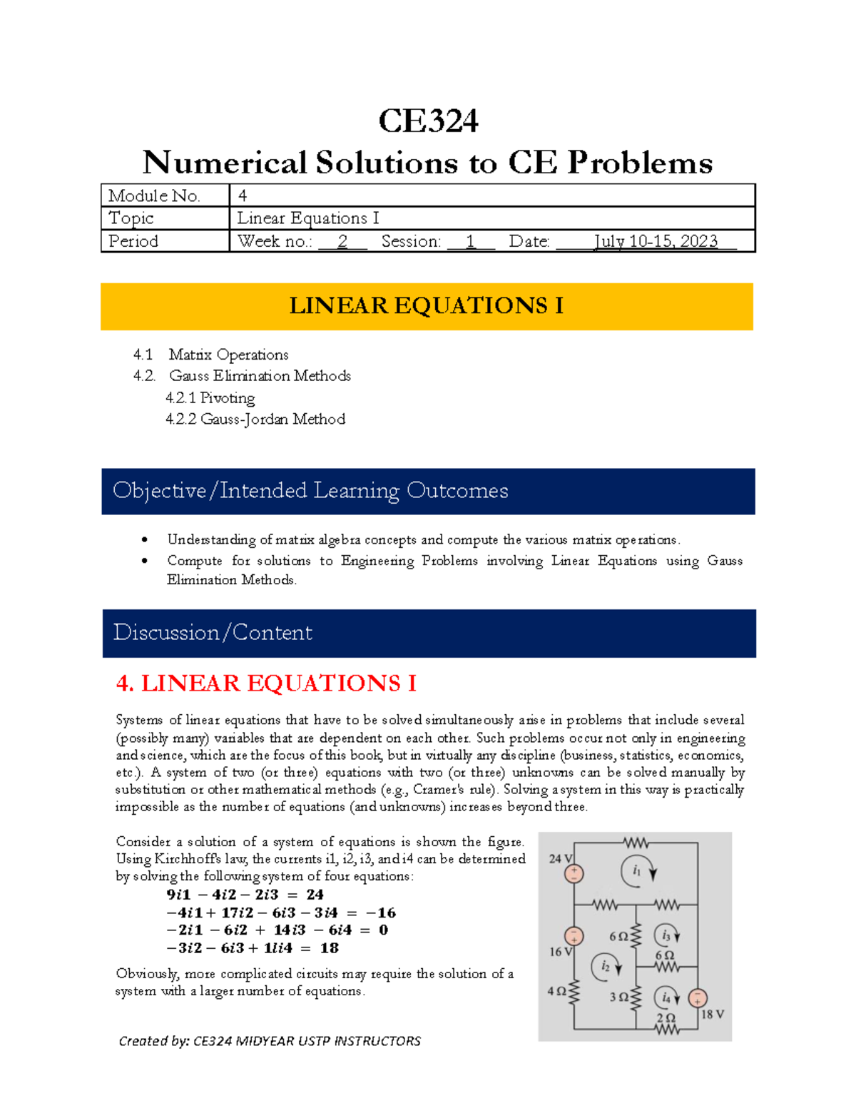 CE324 Module 4 Week 2 1st Session - CE32 4 Numerical Solutions to CE ...