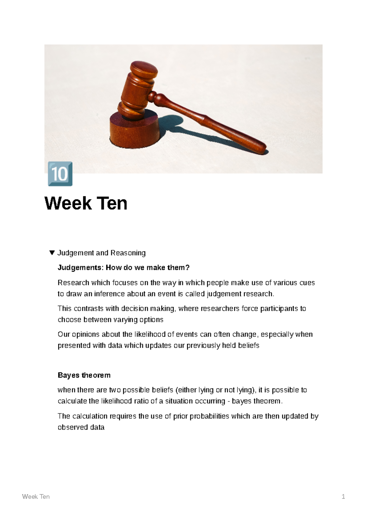 Week Ten Cog 3rd Year Cognition Lecture And Reading Notes In Depth