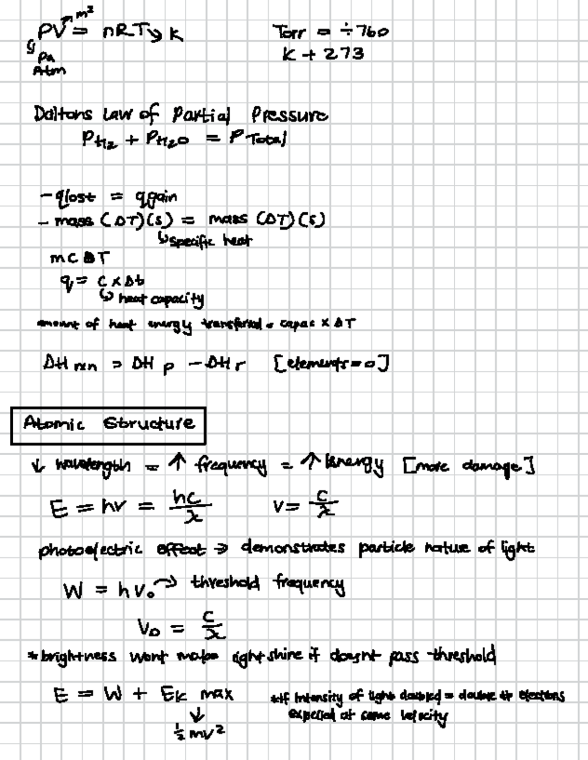 Cem Notes - Summary Chemistry 1000 - DRTy Torr = = 760 k + 273 Daltons ...