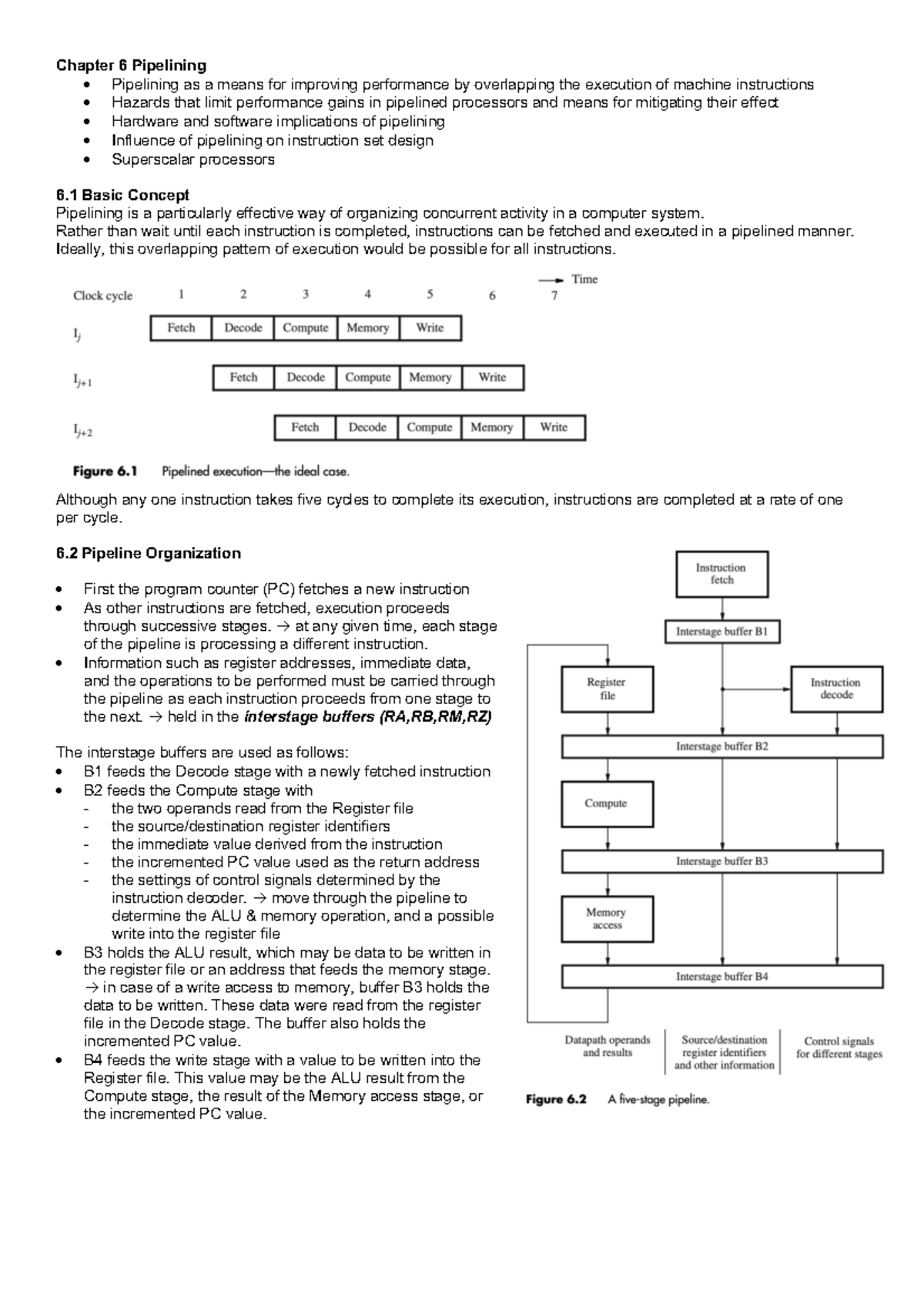 Chapter 6 Pipelining Summary Computer Organization Chapter 6 Pipelining Pipelining As A