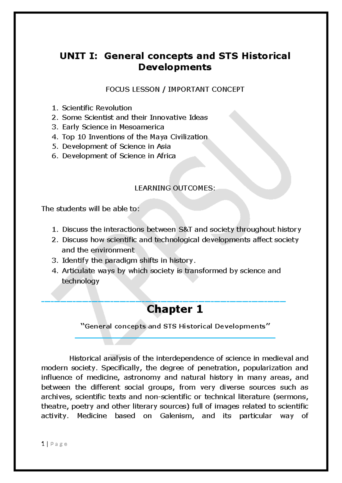 Chapter 1 GE 117 - FOCUS LESSON / IMPORTANT CONCEPT - UNIT I: General ...
