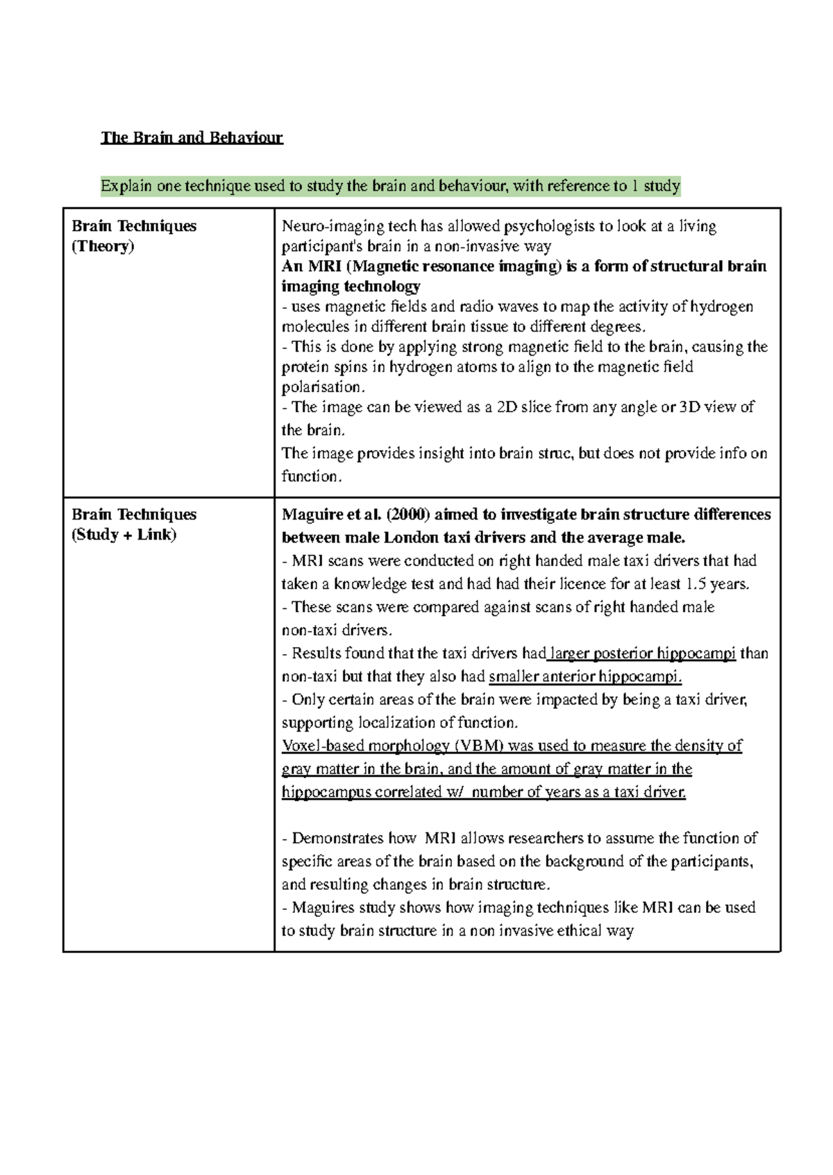 Biological SAQ's May - The Brain and Behaviour Explain one technique ...