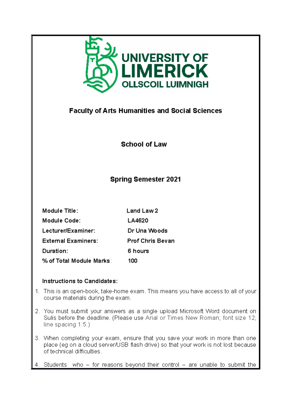 LA4620 Summer Exam Paper 2021 for Extern - Faculty of Arts Humanities ...