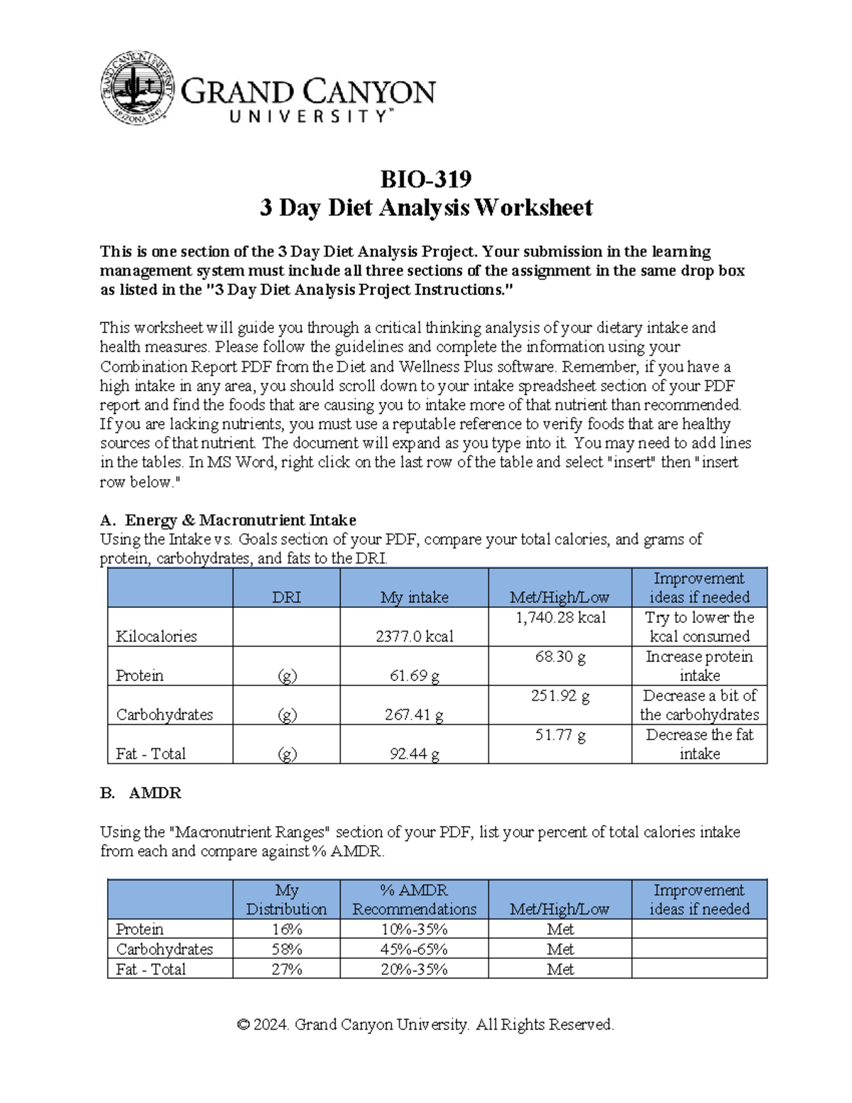 Bio 310 n - note - BIO- 3 Day Diet Analysis Worksheet This is one ...