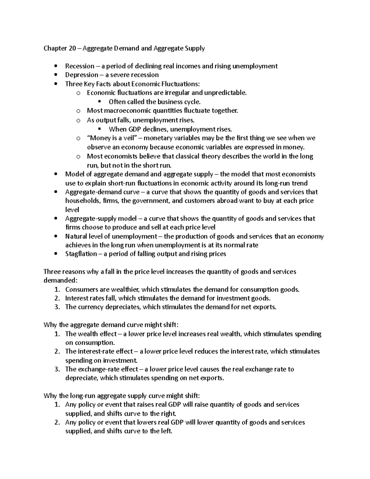 Chapter 20 – Aggregate Demand and Aggregate Supply - Chapter 20 – Aggregate Demand and Aggregate ...