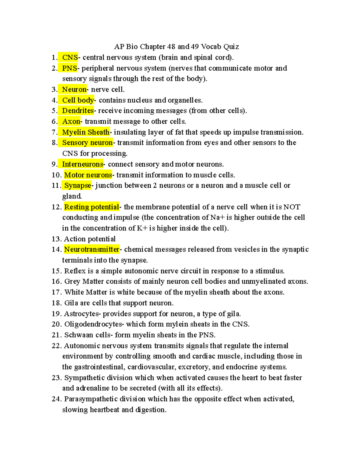 AP Bio Chapter 48 and 49 Vocab Quiz - AP Bio Chapter 48 and 49 Vocab ...