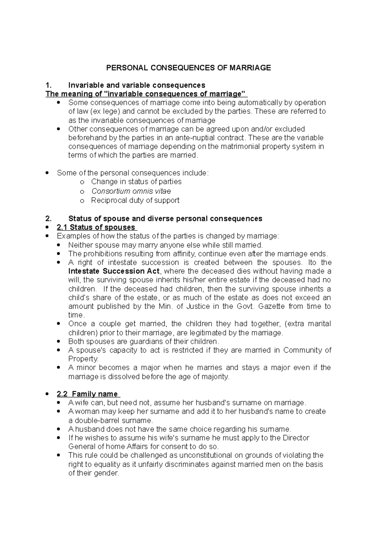 Personal Consequences OF Marriage - LAWS2FM - UKZN - Studocu