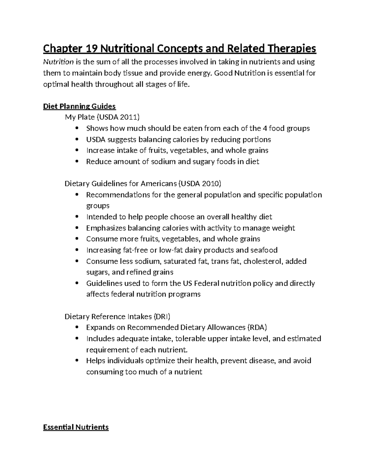 Chapter 19 Nutritional Concepts and Related Therapies - Chapter 19 Nutritional Concepts and ...