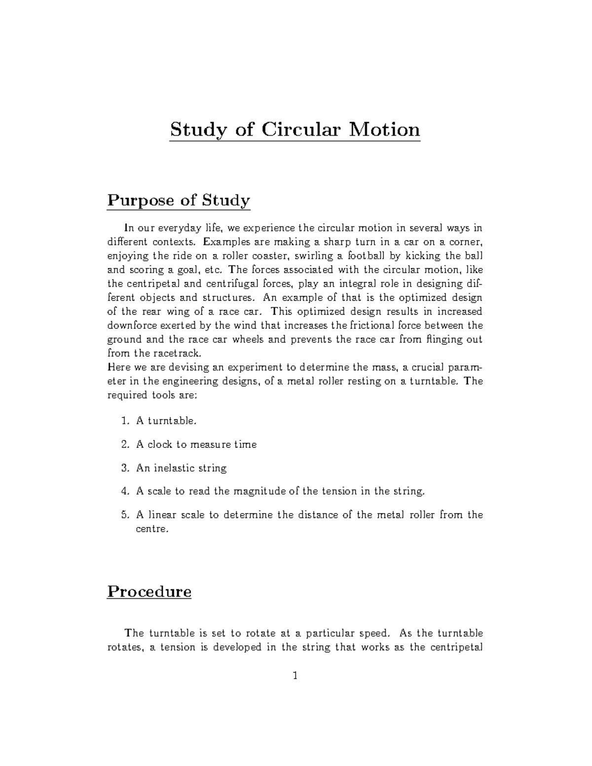 Lab-Analysis of Circular Motion - Study of Circular Motion Purpose of ...
