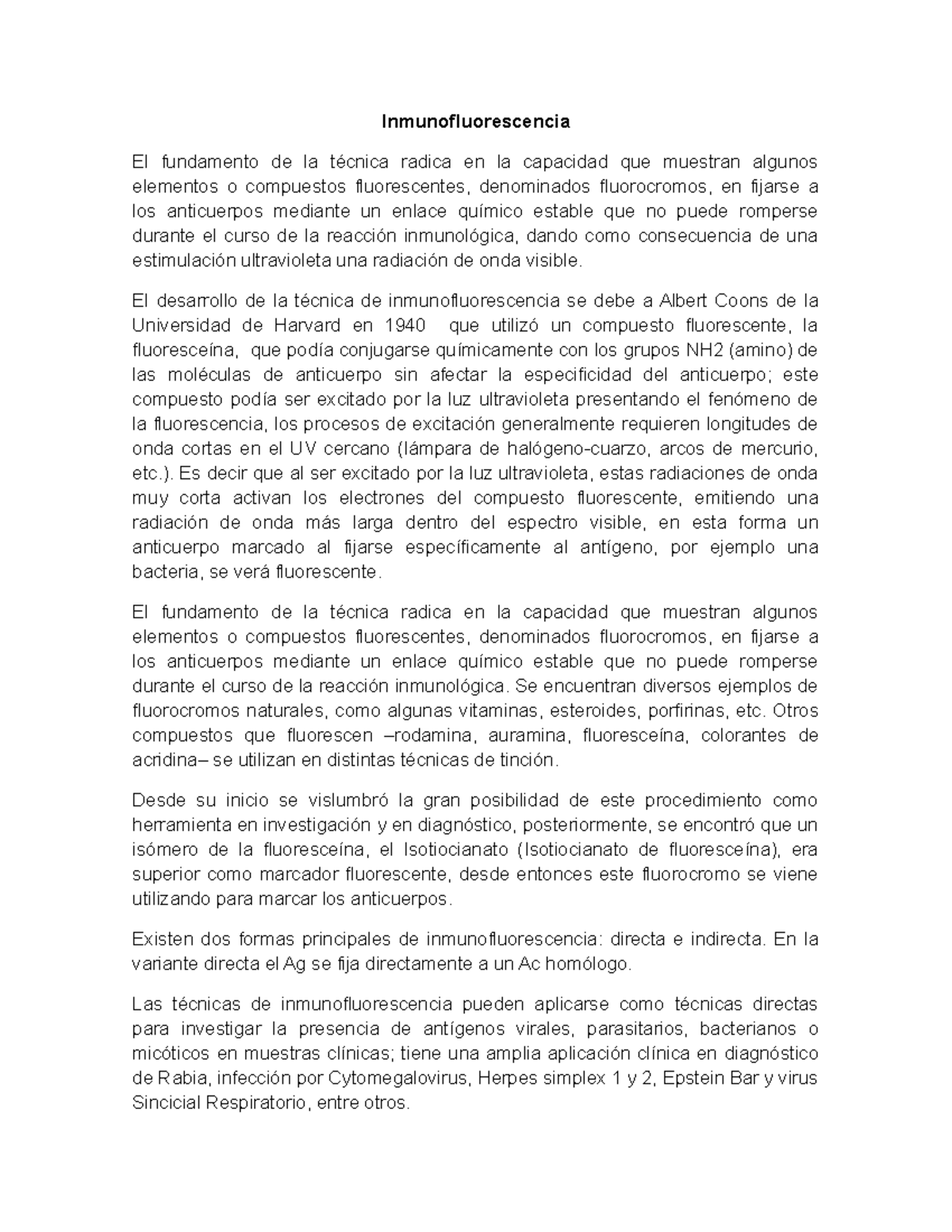 Inmunofluorescencia - El desarrollo de la de inmunofluorescencia se ...