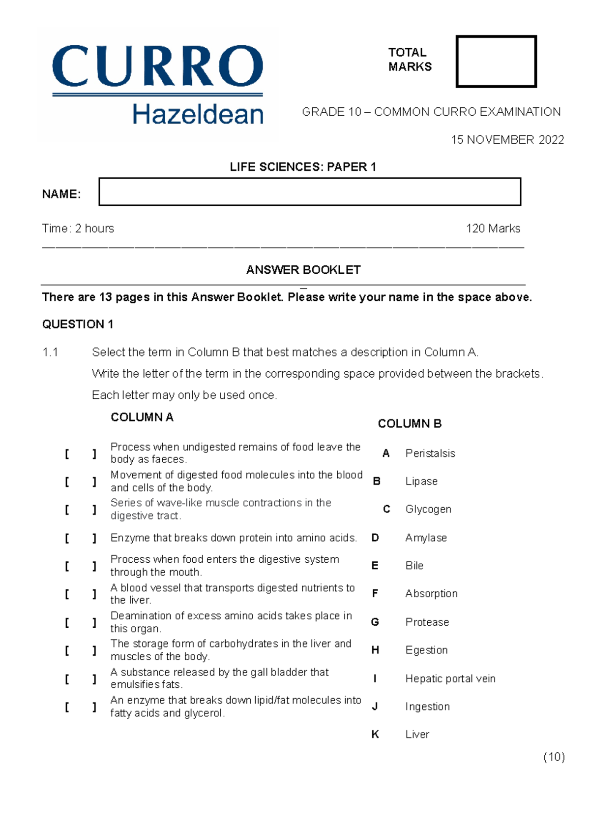 Gr 10 LS P1 AB Nov 2022 - test - GRADE 10 – COMMON CURRO EXAMINATION 15 ...