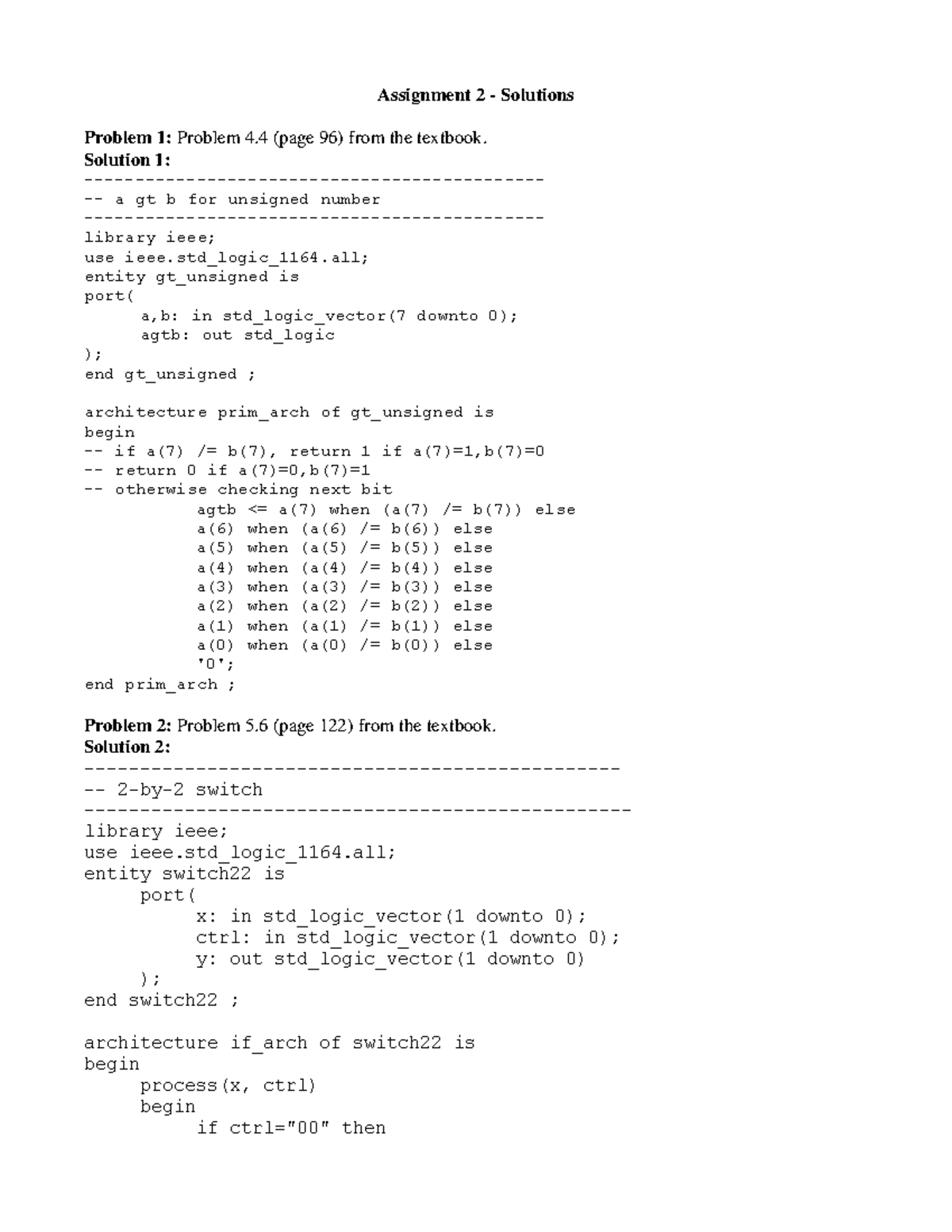 Assignment 2 Solutions Assignment 2 Solutions Problem 1 Problem 4 Page 96 From The