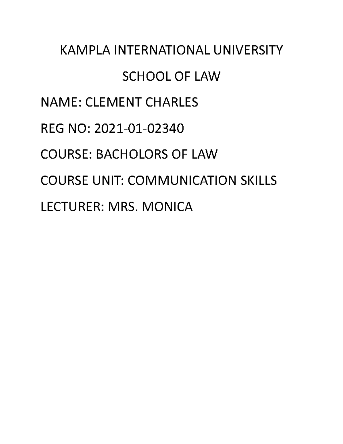 Clement Charles Communication skills - KAMPLA INTERNATIONAL UNIVERSITY ...