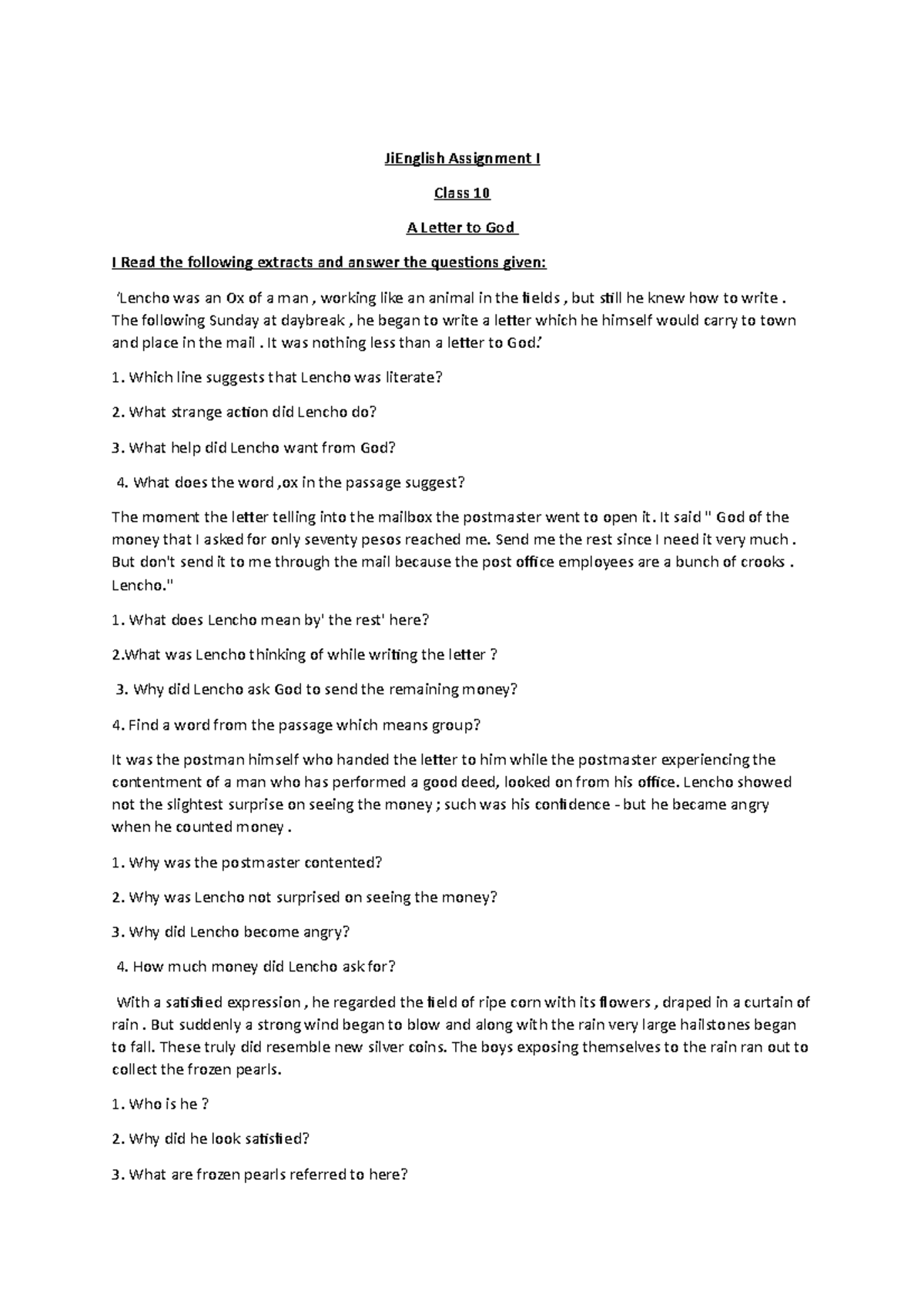 A Letter TO GOD - It's a simple assignment - JiEnglish Assignment I ...