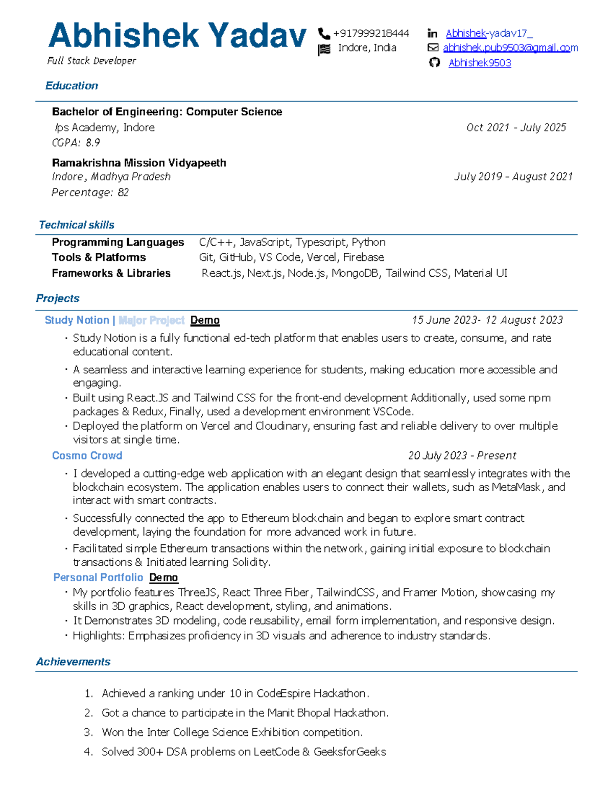 Abhishek-2bf292c3 - aasdfaf - Abhishek Yadav Full Stack Developer Education Bachelor of ...