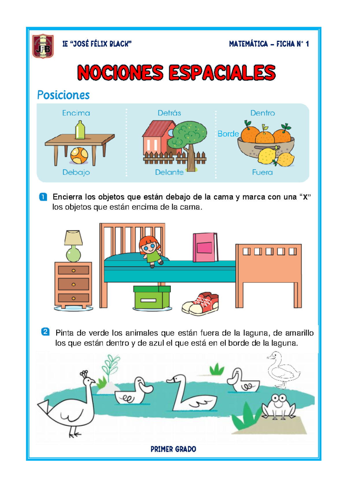 Encima Debajo- Delante Detras- Dentro Fuera - 1° Grado - Pinta de verde ...