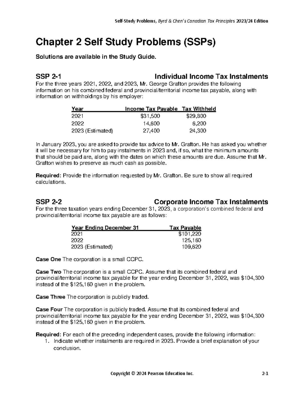 Self Study Questions for Chapter 2 - Chapter 2 Self Study Problems (SSPs) Solutions are ...