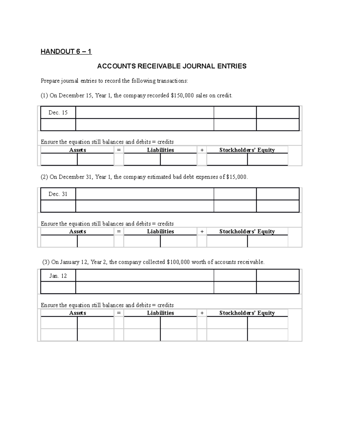 Ch 6 Handouts Financial accounting - HANDOUT 6 – 1 ACCOUNTS RECEIVABLE ...