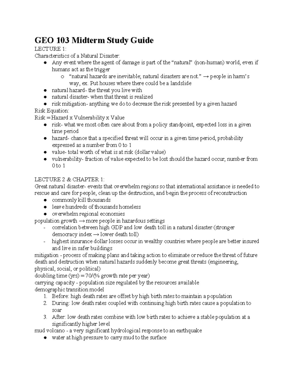 GEO103 midterm study guide - GEO 103 Midterm Study Guide LECTURE 1 ...
