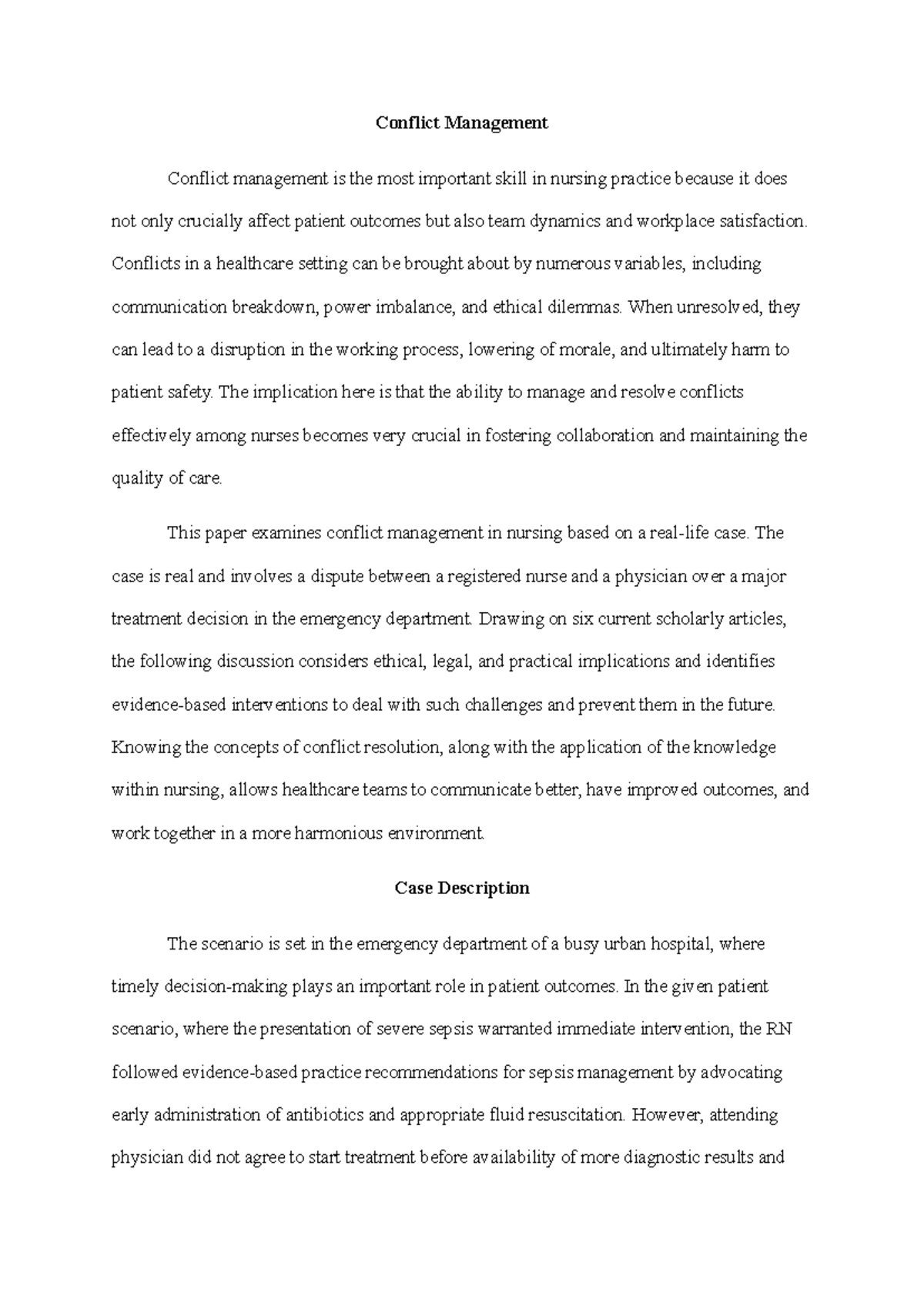 Conflict Management Assignment - Conflict Management Conflict ...