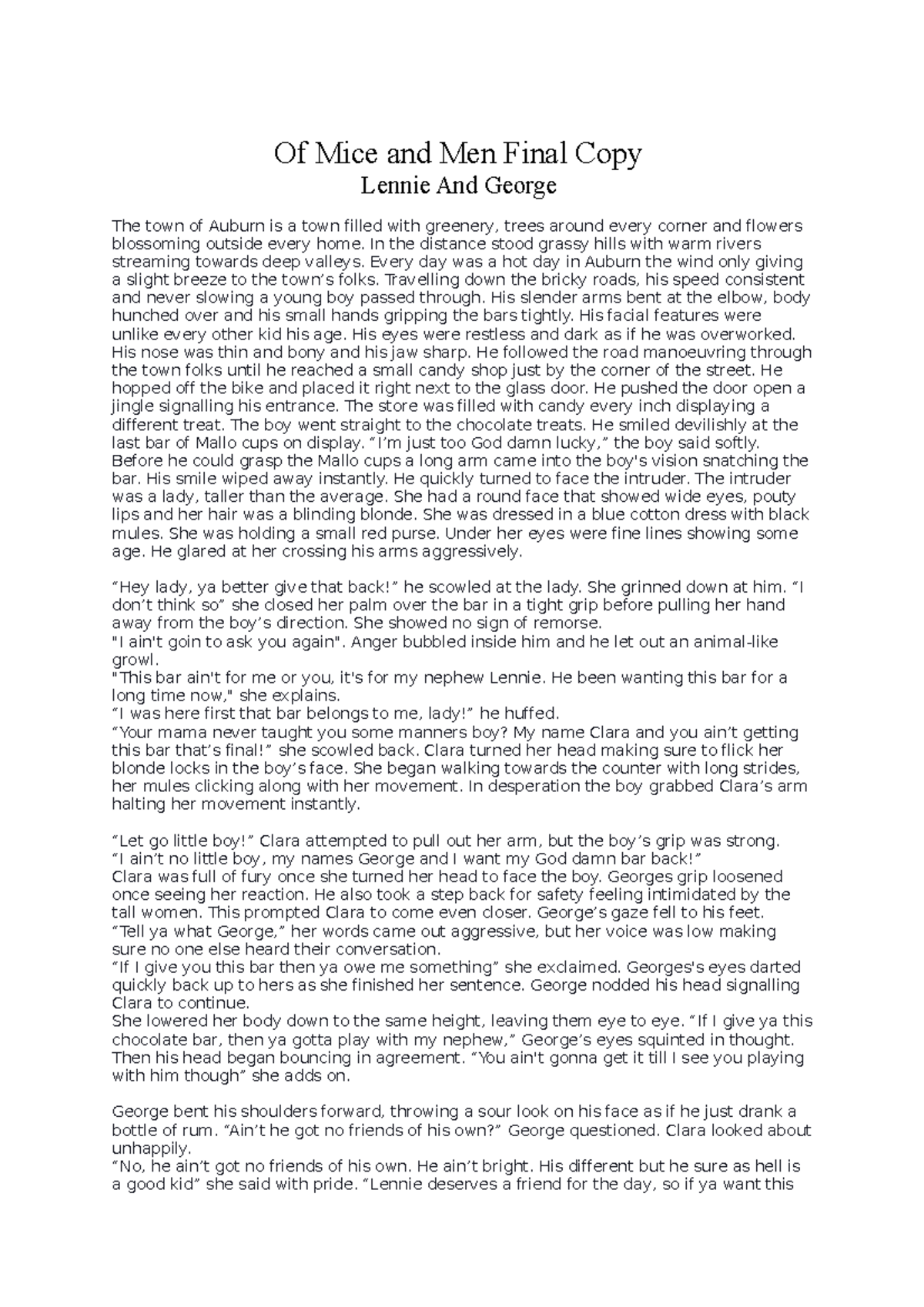 Of mice and men final copy - Of Mice and Men Final Copy Lennie And ...