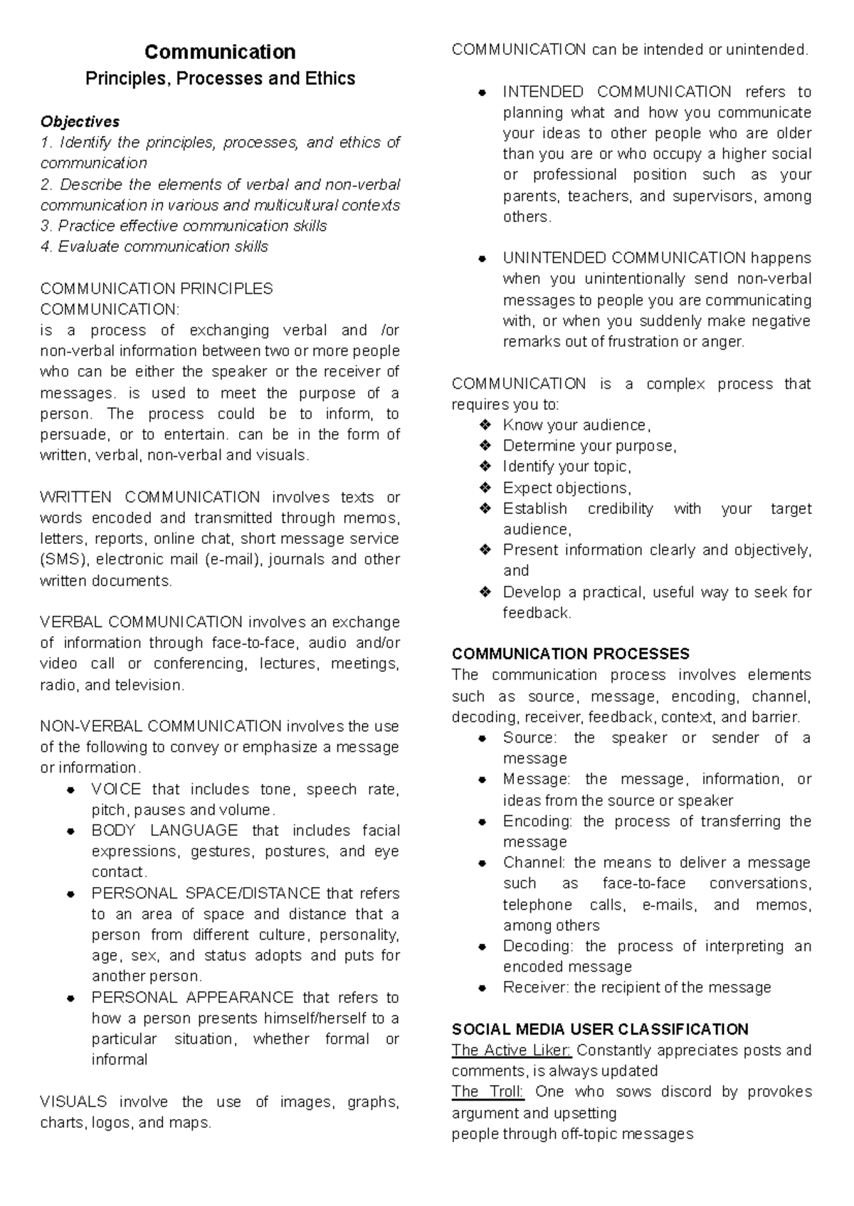 Purposive Communication (Upload) - Communication Principles, Processes and Ethics Objectives 1 ...