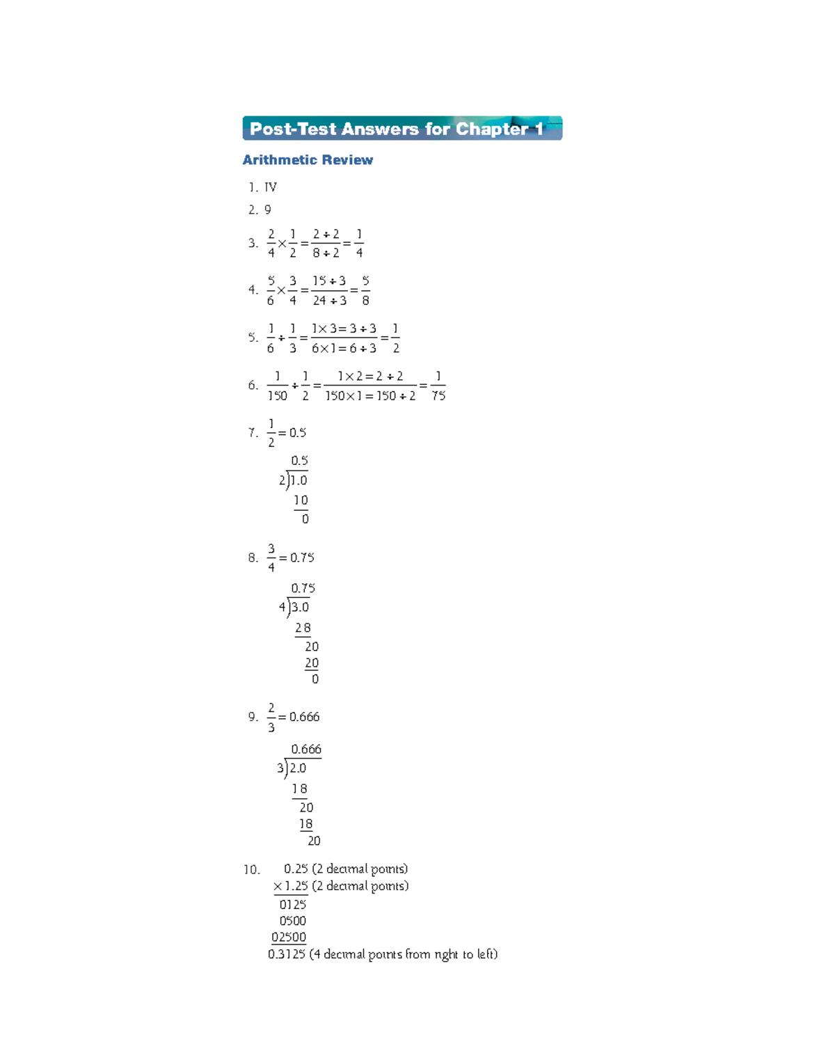 Med math 6th ed chapter 1 answers - Post-Test Answers for Chapter 1 ...