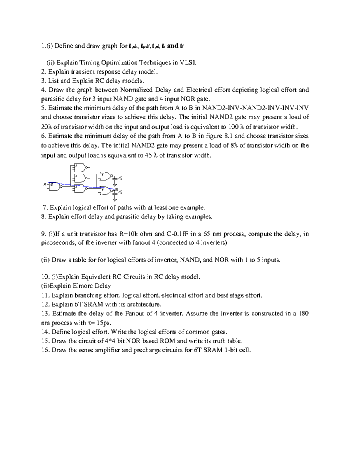 Q.B for Module 2 Delay and module 3 SRAM - 1.(i) Define and draw graph for tpdr, tpdf, tpd, tr ...