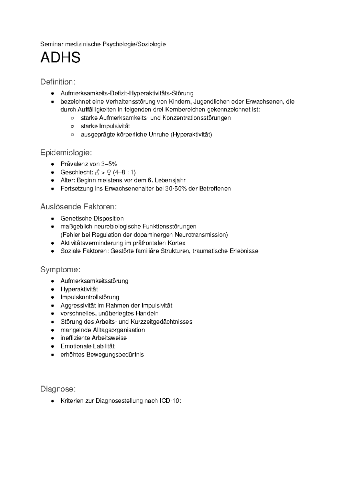 ADHS Handout - Seminar medizinische Psychologie/Soziologie ADHS ...
