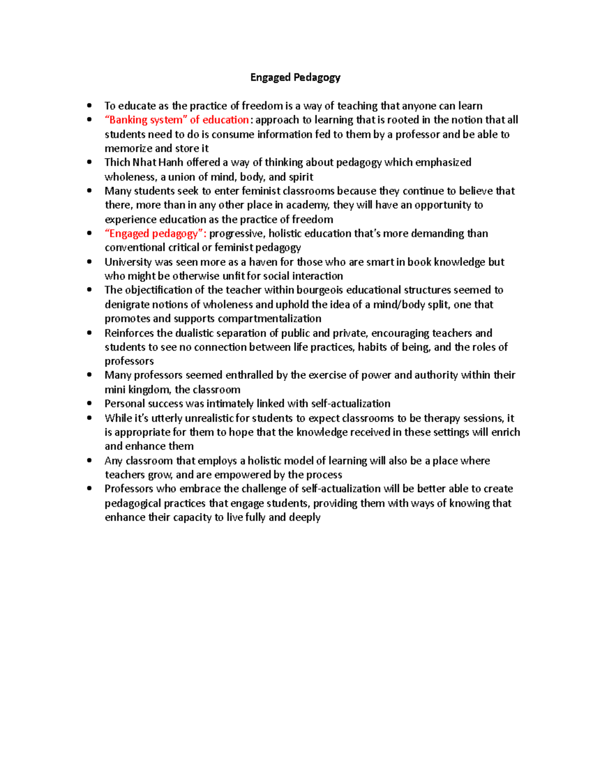 Engaged Pedagogy Key Points - Engaged Pedagogy To educate as the practice of freedom is a way of ...