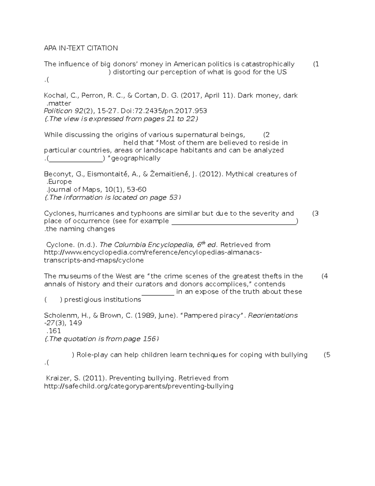 In Text Citation Wksheet APA IN TEXT CITATION The Influence Of Big in-text-citation-wksheet-apa-in-text-citation-the-influence-of-big