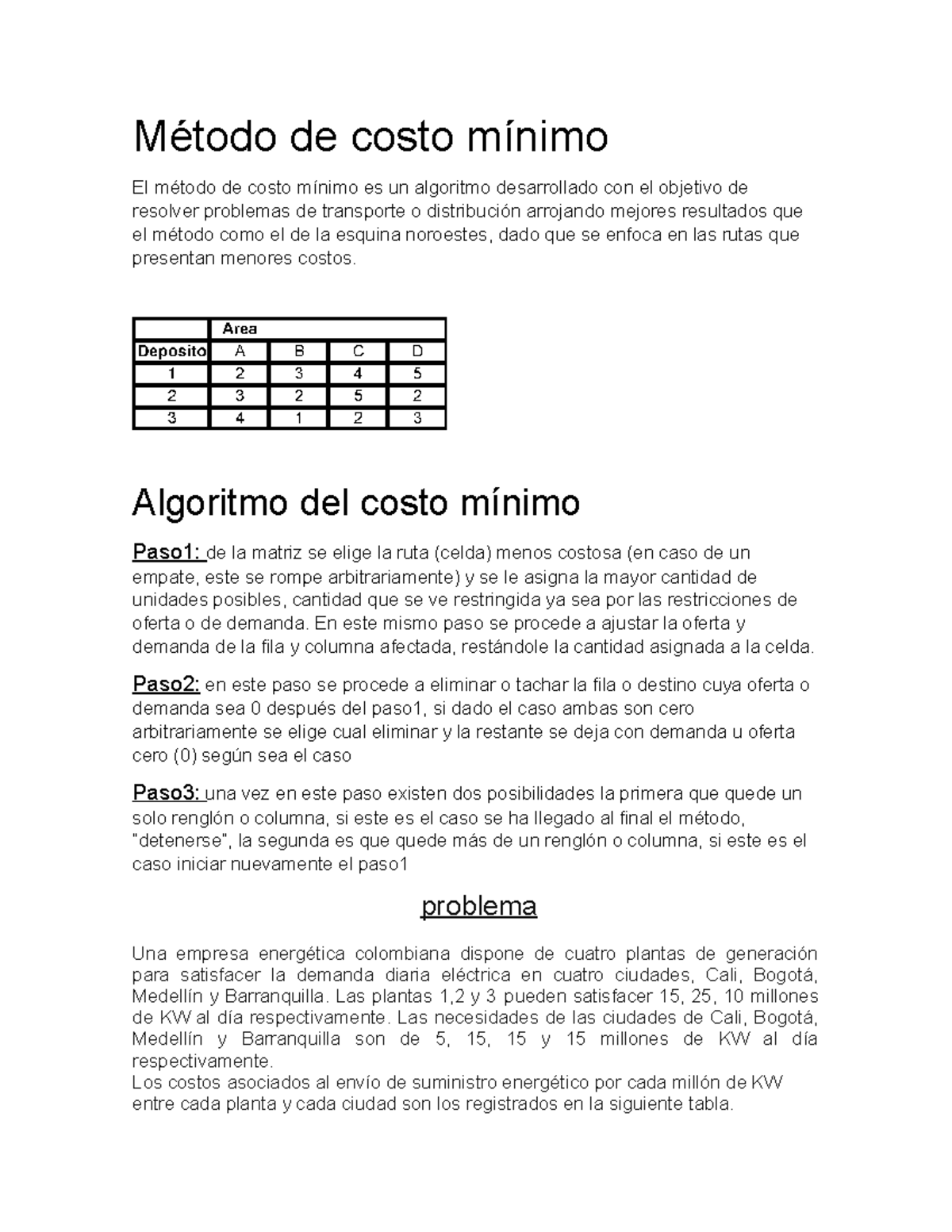 Método de costo mínimo - METODO PARA OPERACIONES DE MANUFACTURA ...