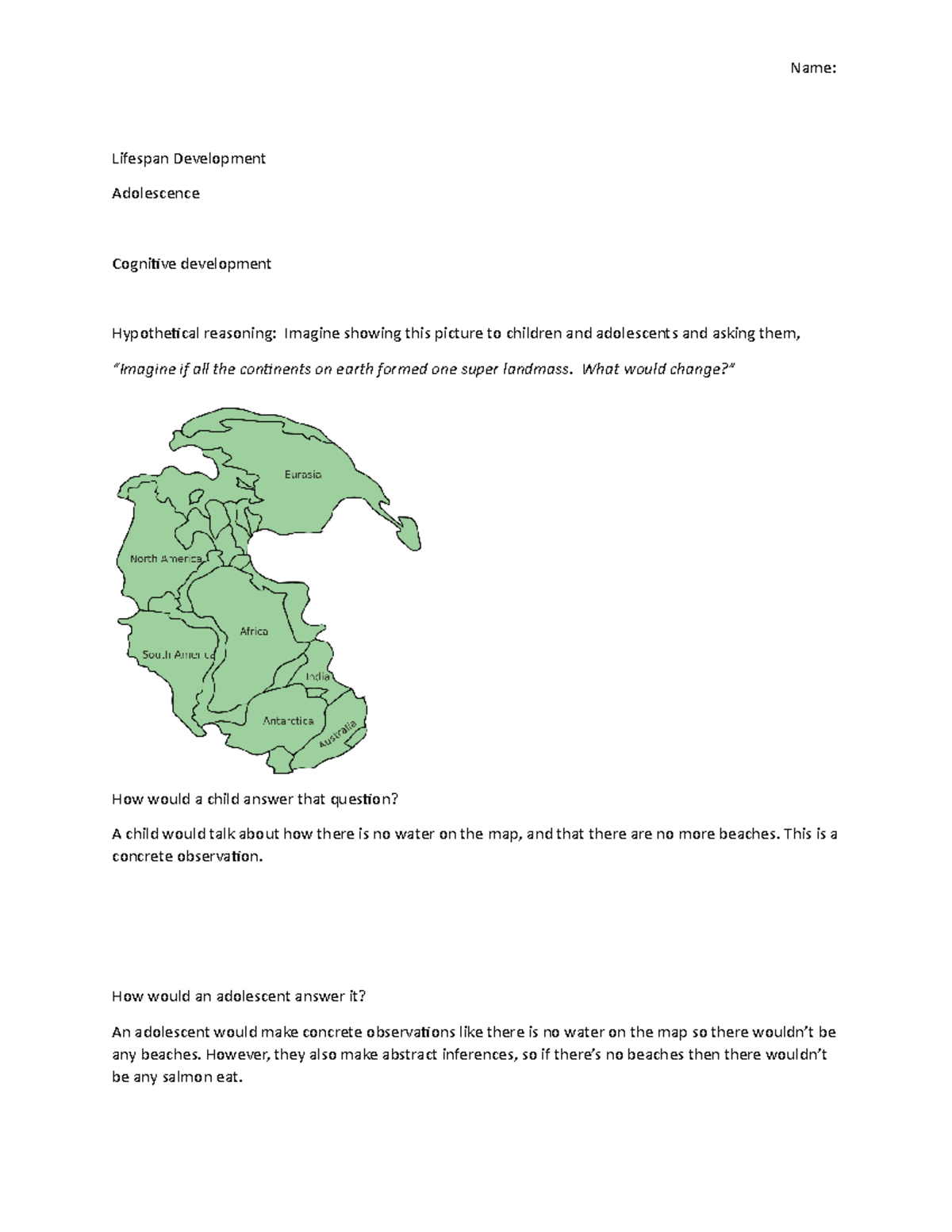 Worksheet - adolescence - Lifespan Development Adolescence Cognitive ...