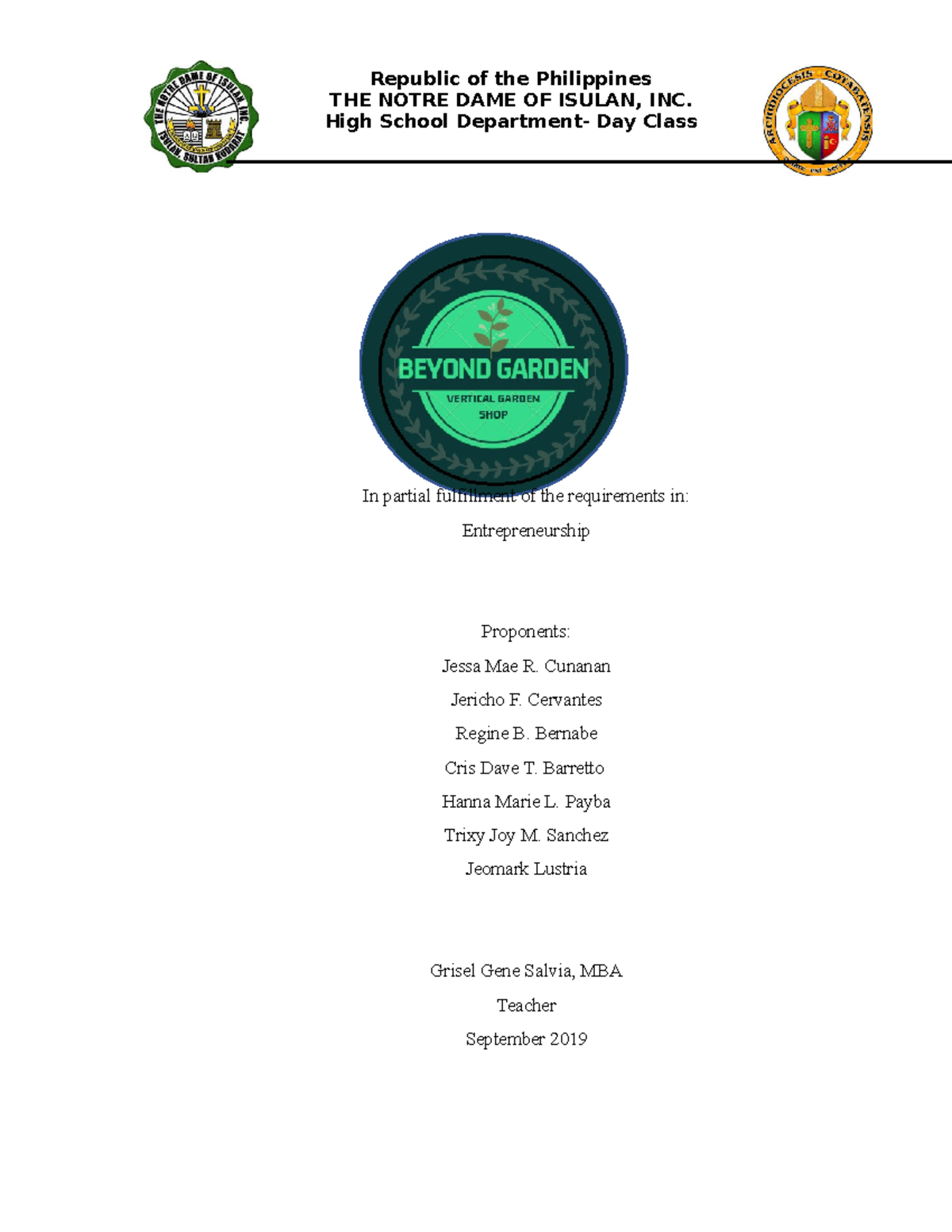 Business Proposal - Republic of the Philippines THE NOTRE DAME OF ...