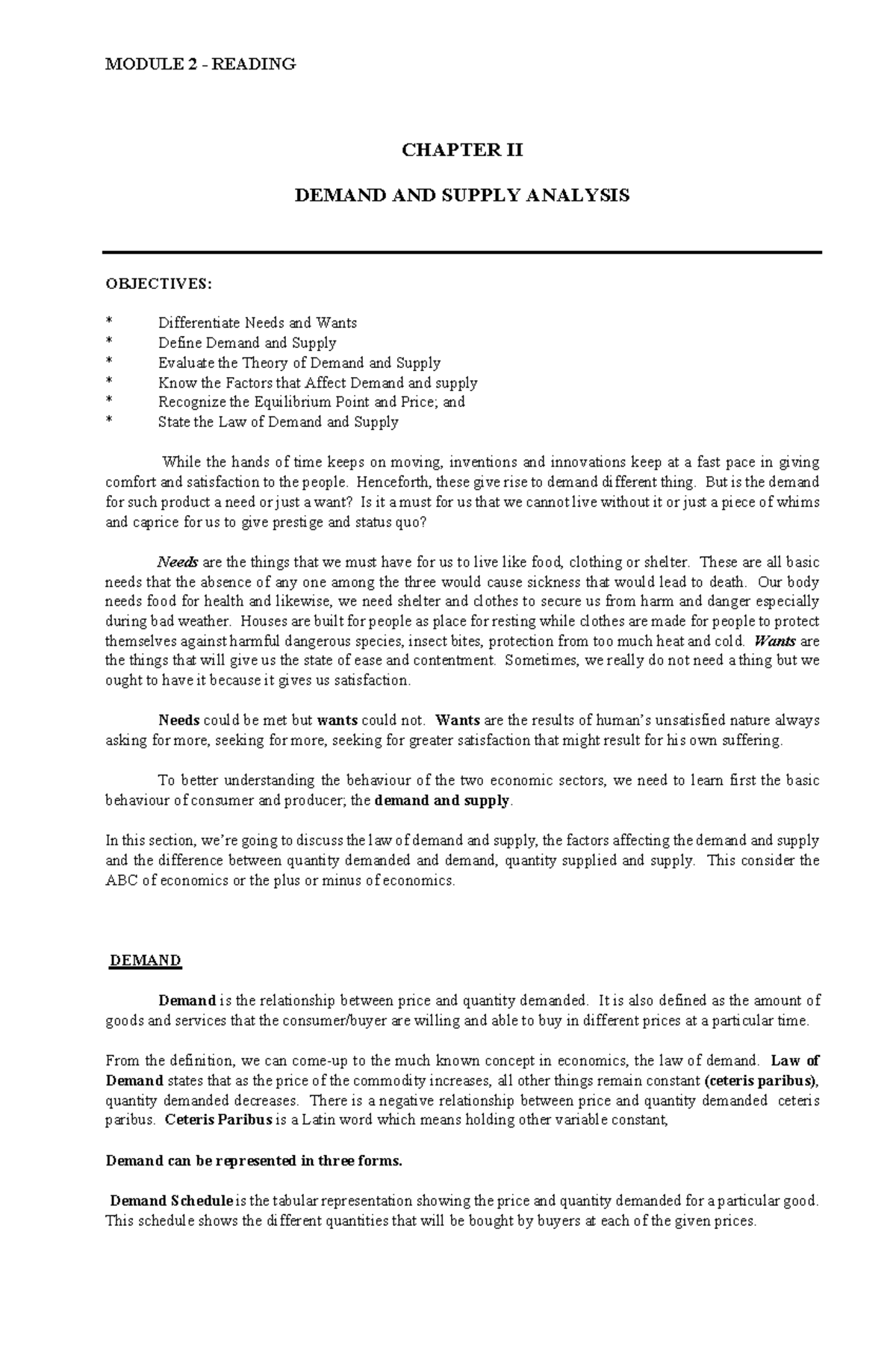 Modules-2-3 - MICROECONOMICS - MODULE 2 - READING CHAPTER II DEMAND AND ...