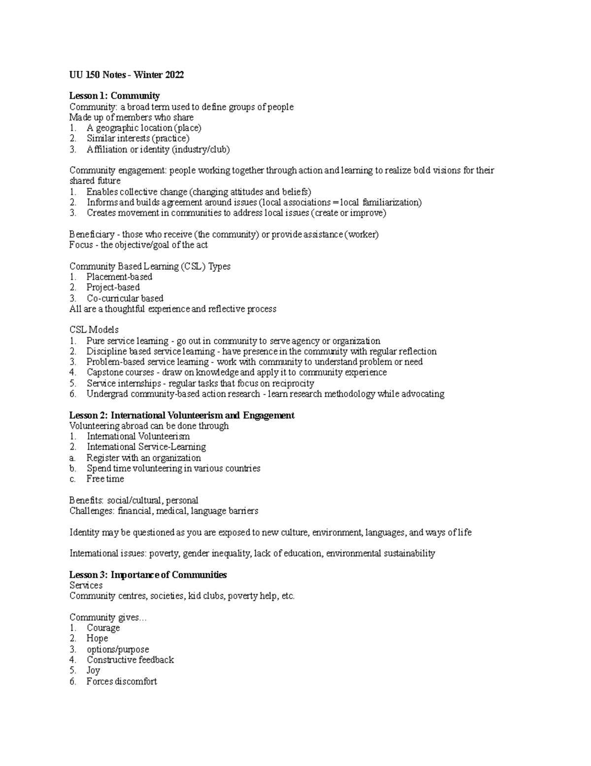 UU 150 Notes - Lessons 1-6 (for test 1 and personal reflection logs ...