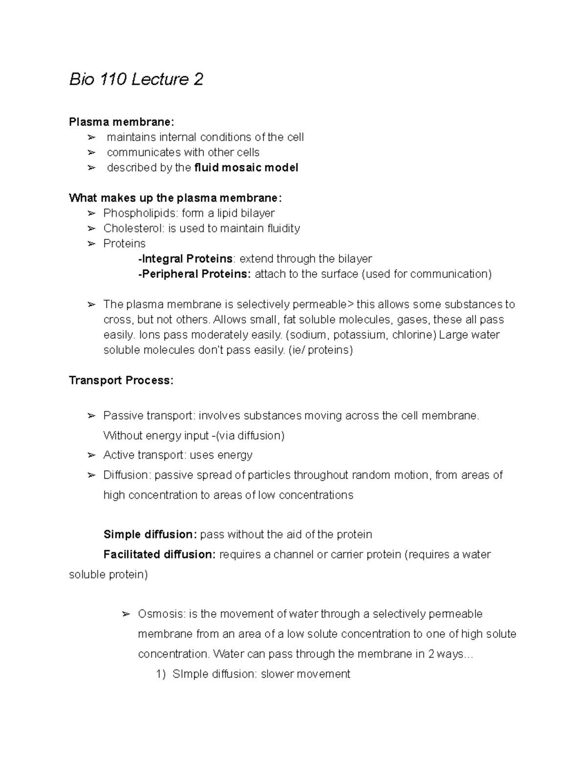 Bio 110 Lecture 2 - Bio 110 Lecture 2 Plasma membrane: maintains ...