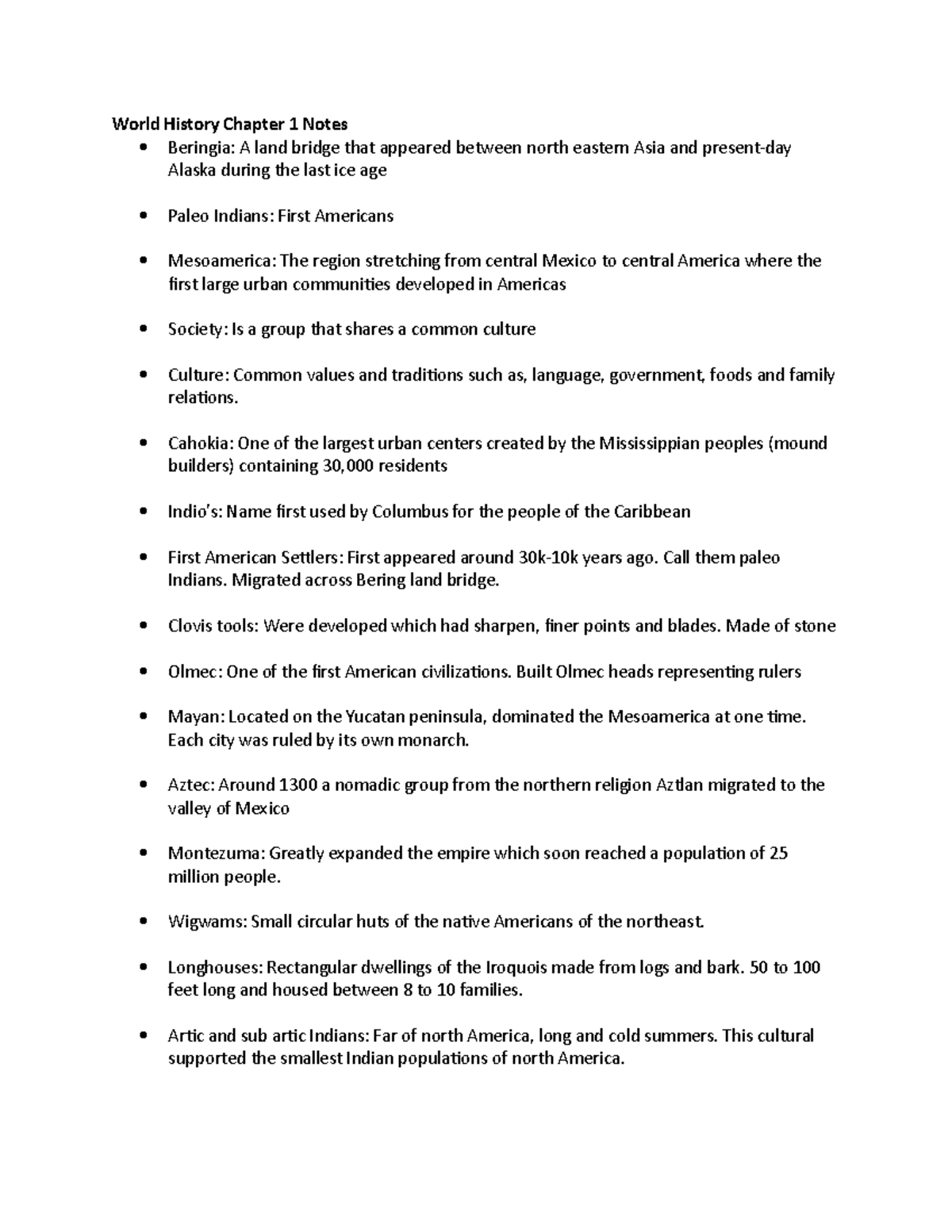 World History Chapter 1 Notes - World History Chapter 1 Notes Beringia ...