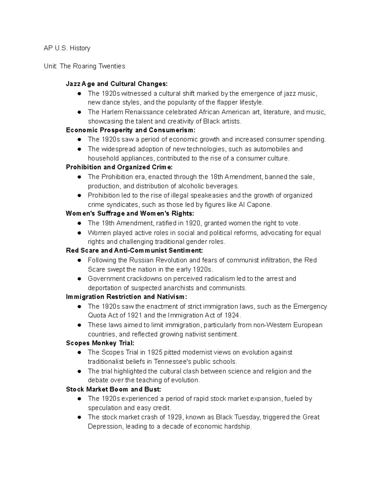 AP U.S. History - The Roaring Twenties - AP U. History Unit: The ...