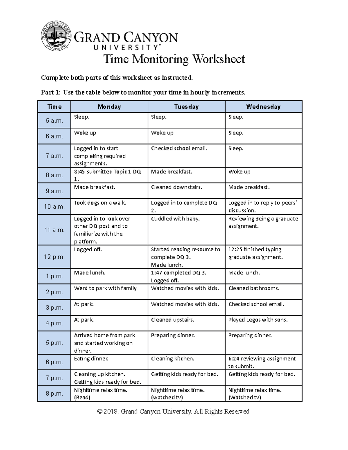 UNV 510 RS Time Monitor Worksheet - Time Monitoring Worksheet Complete ...