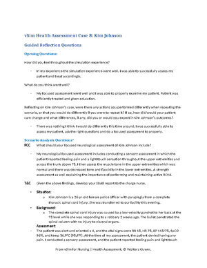 Edith VSIM 1 - Vsims Assignment - vSim Health Assessment Case 9: Edith ...