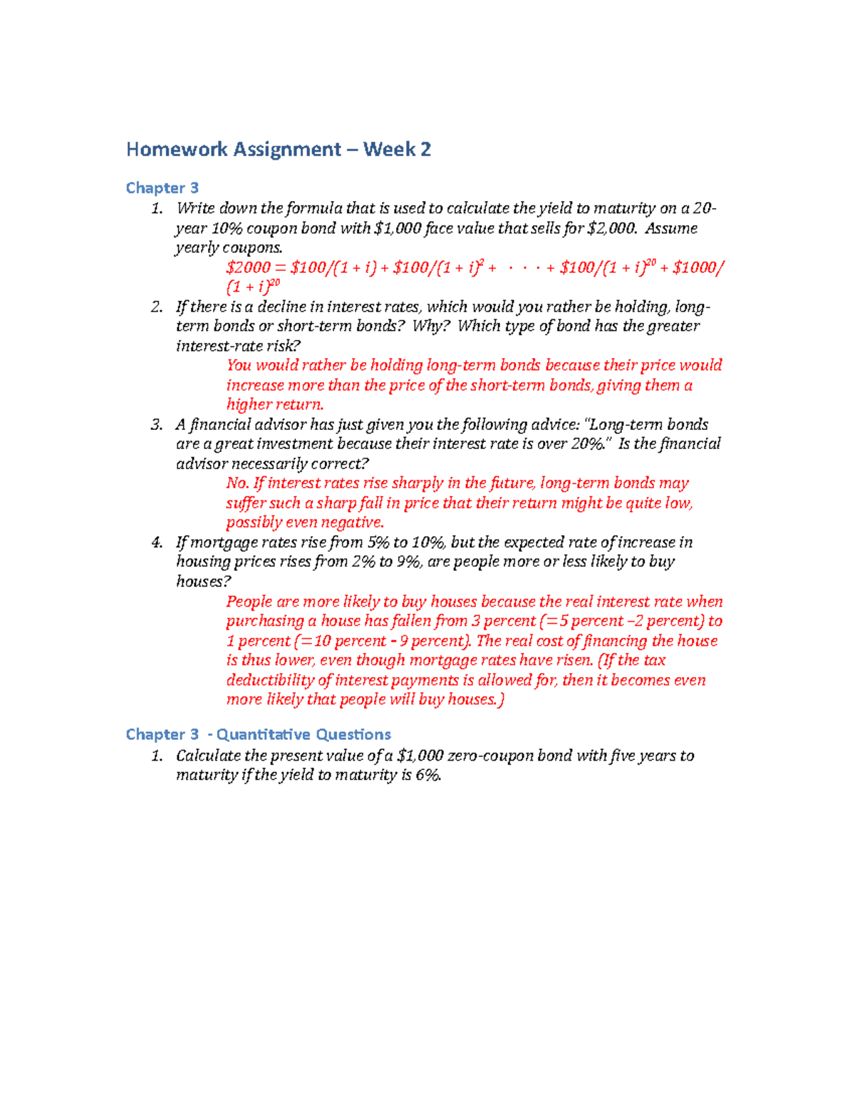 Homework Assignment – Week 2 - Answers - Homework Assignment Week 2 ...