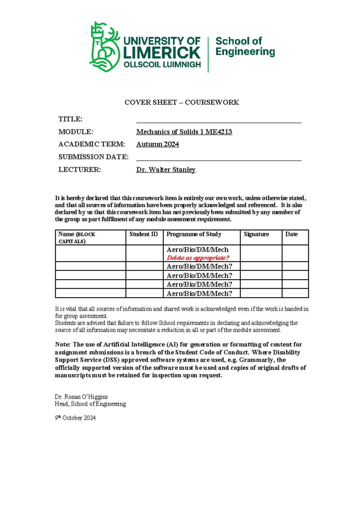 Coursework cover sheet SOE Oct 2024 - COVER SHEET – COURSEWORK TITLE ...