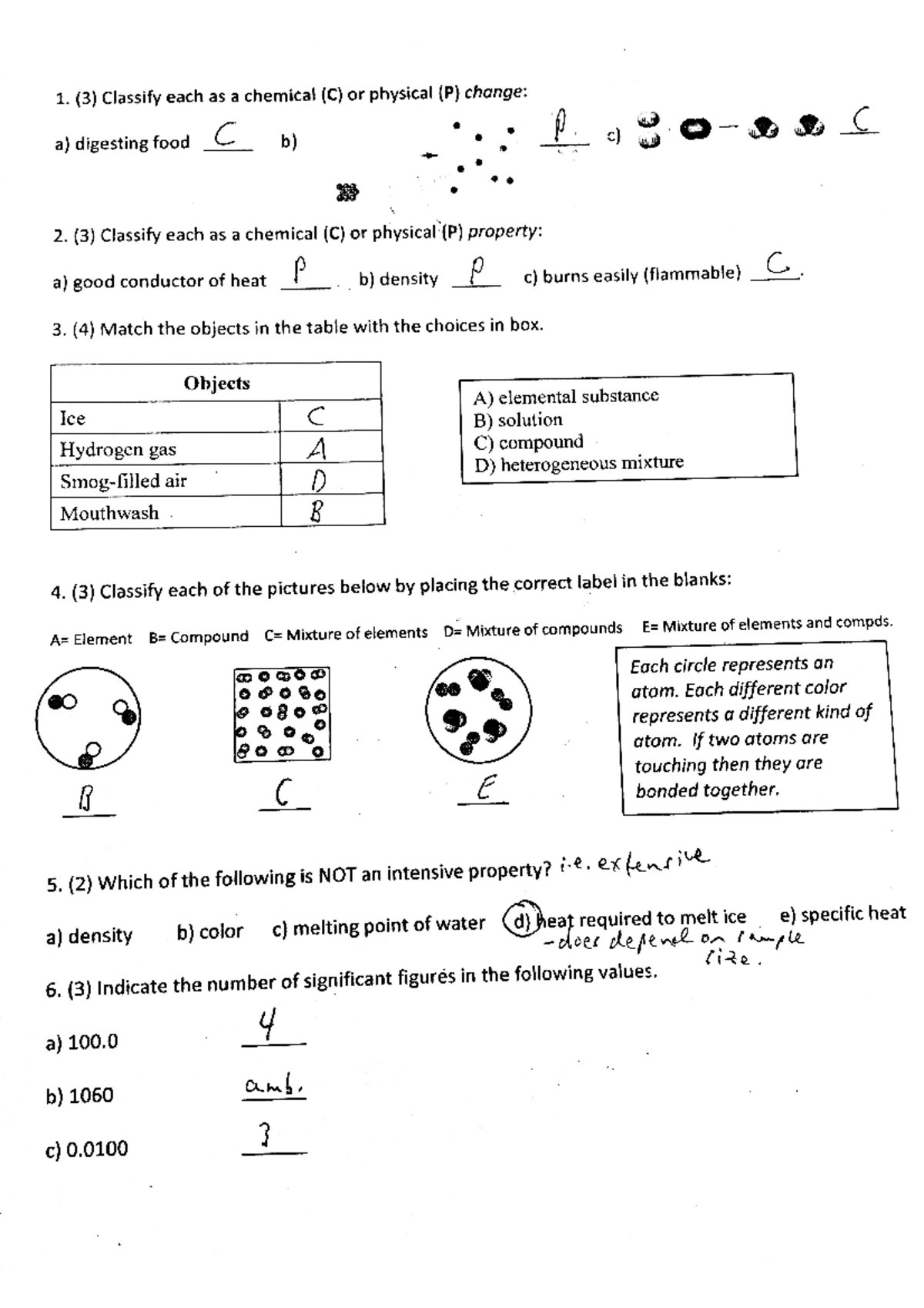Exam 1 review - These notes focus on the types of matter, physical and ...