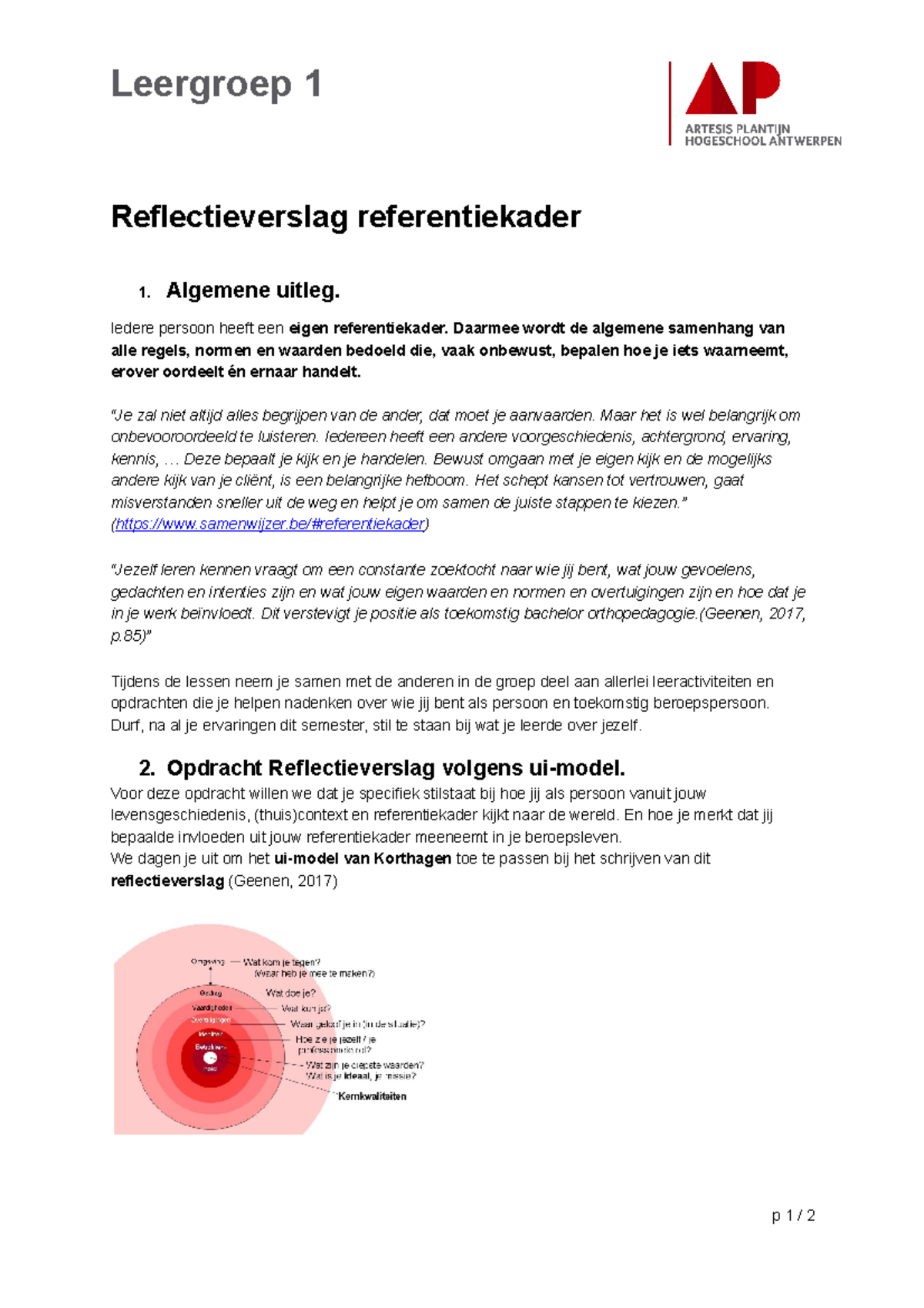 21-22 Opdracht Reflectieverslag referentiekader - Leergroep 1 ...