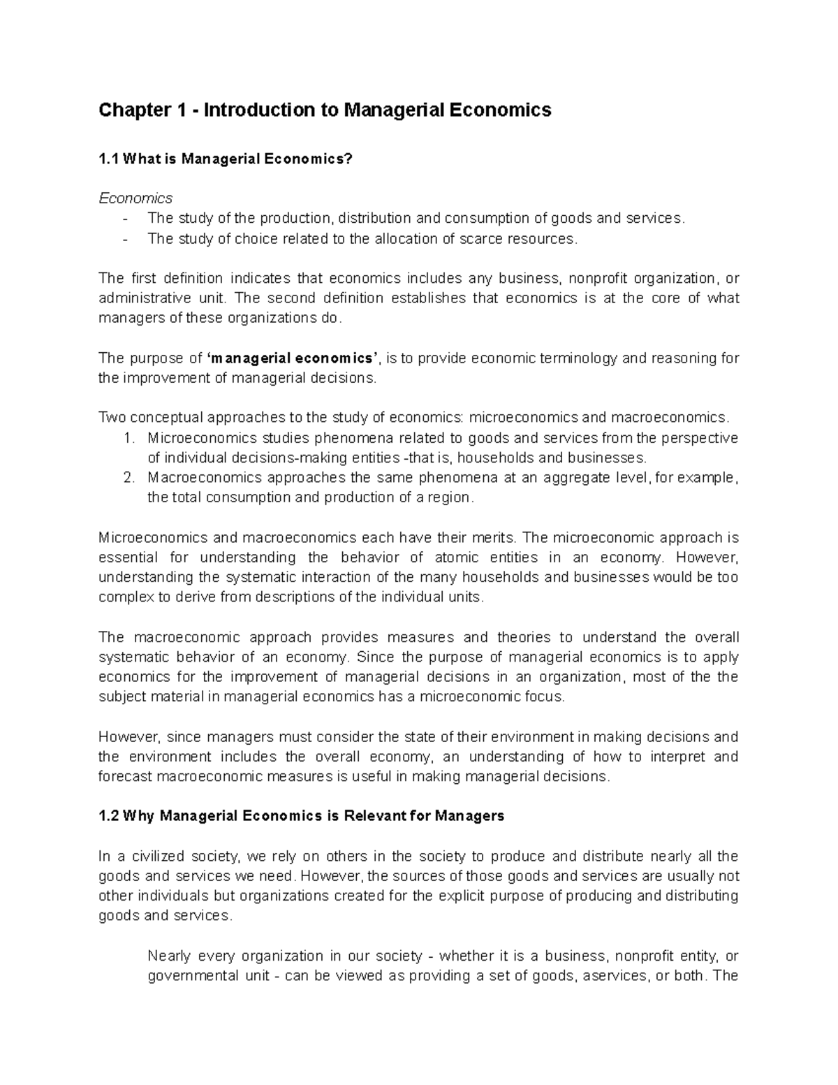 Chapter 1 - Introduction to Managerial Economics - Chapter 1 ...